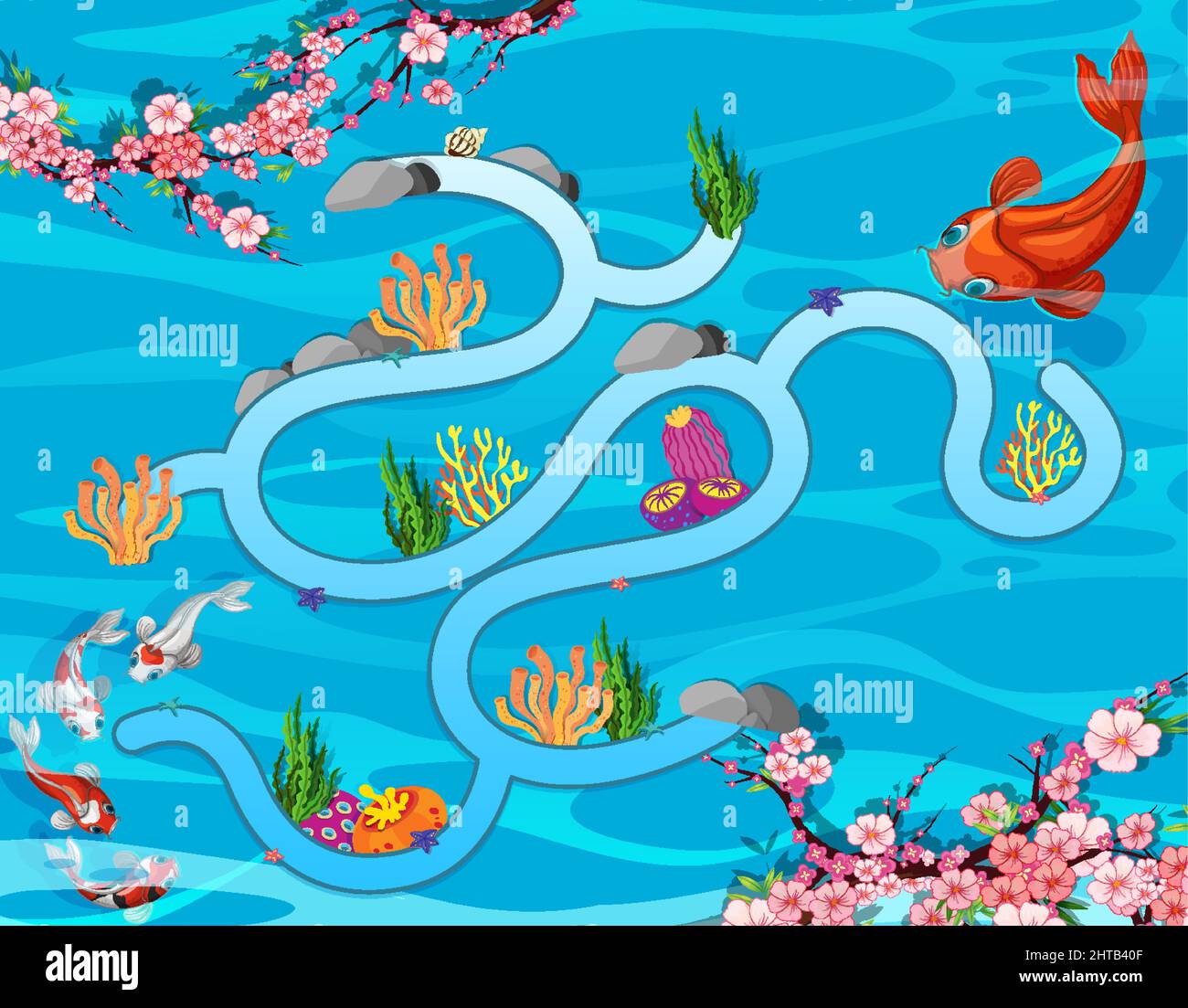 Underwater maze game template for kindergarten kids illustration Stock ...