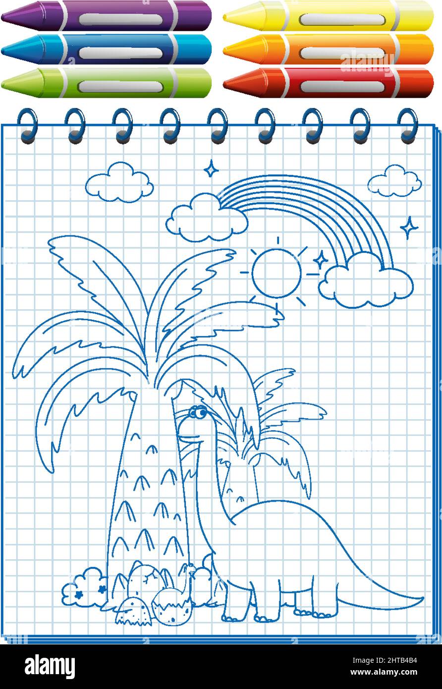 A notebook with a doodle sketch design with crayons illustration Stock ...