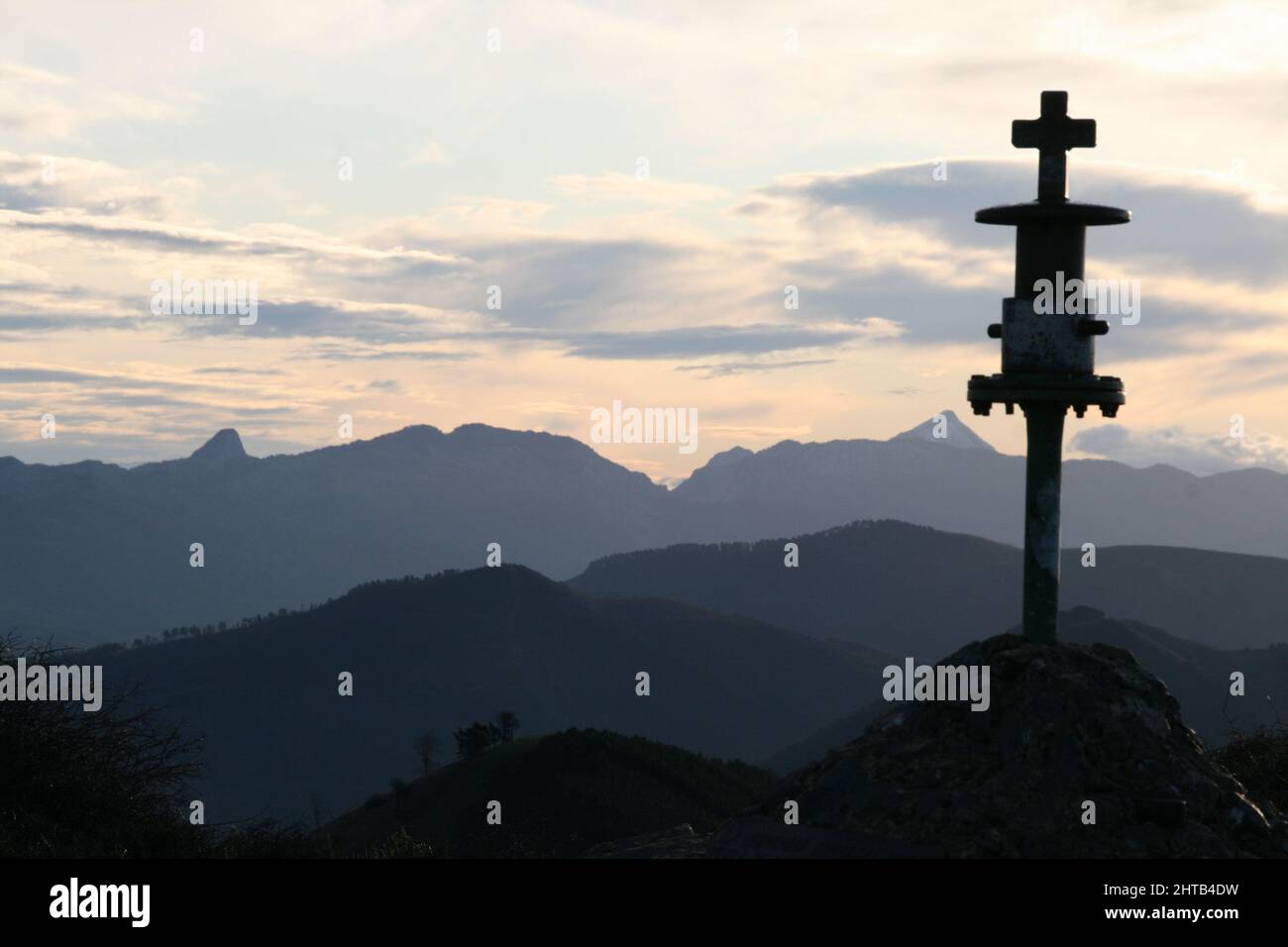Landscape of mountains under the sunlight in the Basque Country, Spain ...