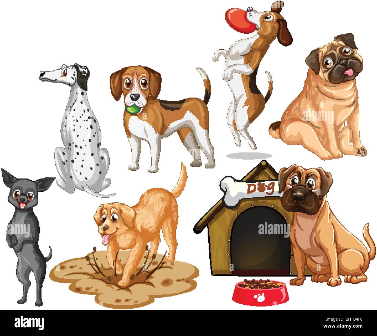 Set of different cute dogs in cartoon style illustration Stock Vector ...