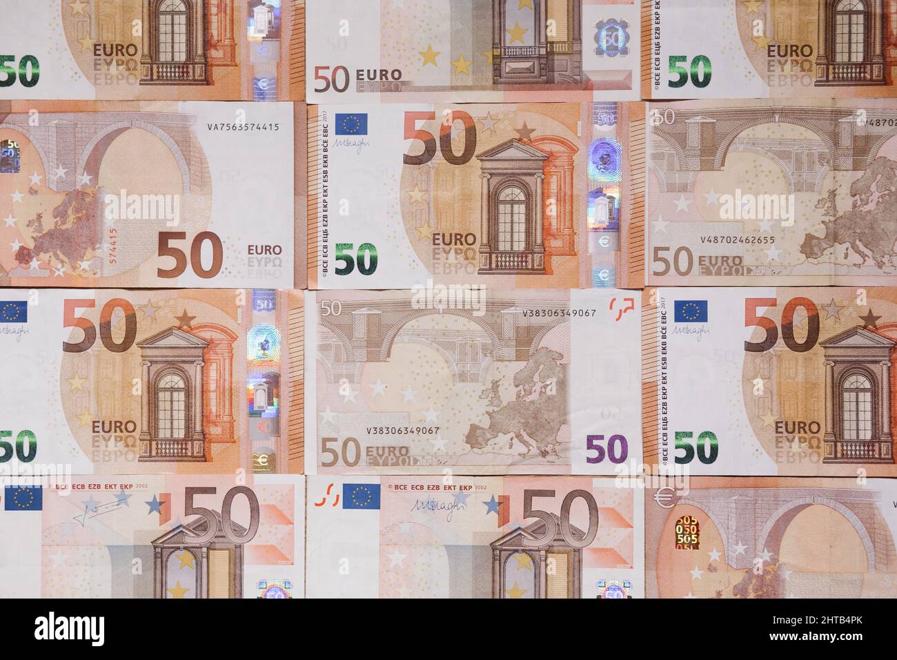 Euro money. Banknotes background for design. Many euro banknotes piled ...