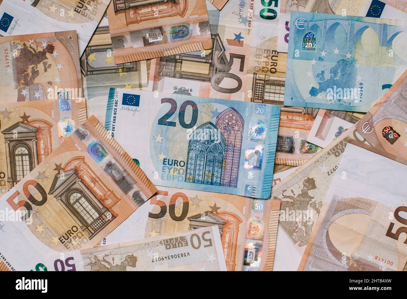 Euro money. Banknotes background for design. Many euro banknotes piled ...