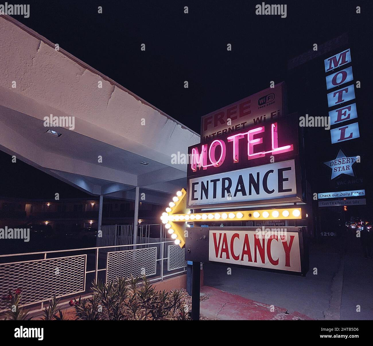 Motel entrance with classic neon signs in Las Vegas, Nevada, USA Stock ...