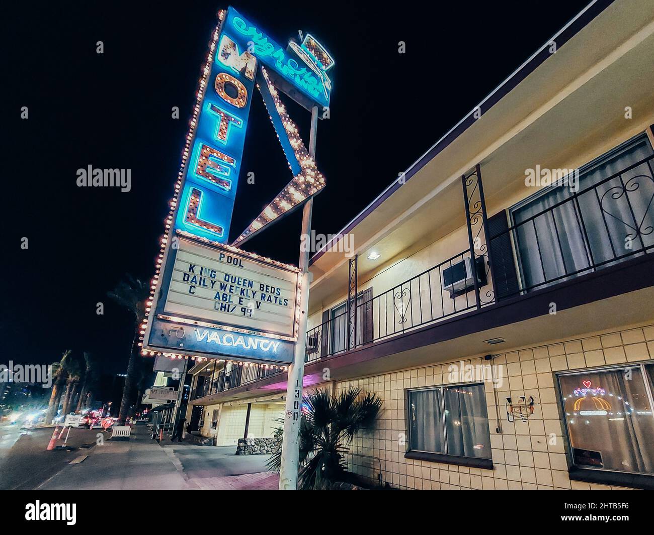Motel with neon sign in Las Vegas, Nevada, USA at night Stock Photo - Alamy