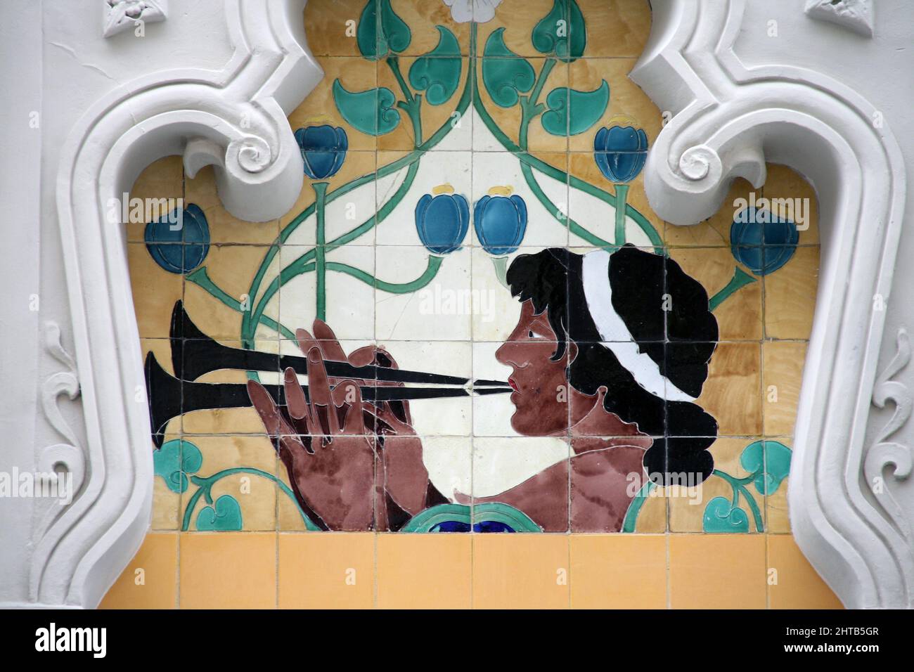 Closeup shot of painting of Aladdin on the modern building in Bilbao ...
