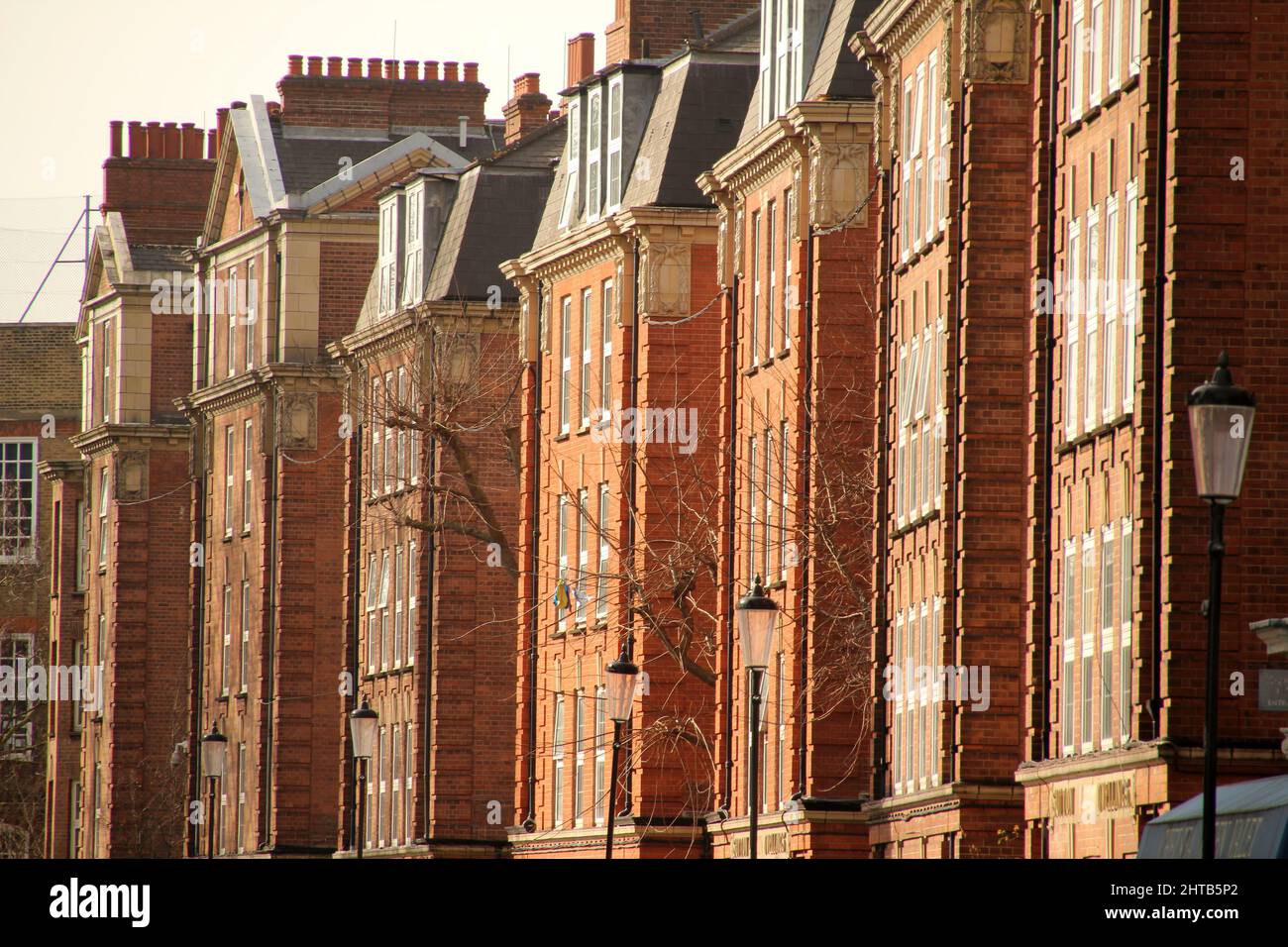 Closeup shot of red buildings with black roofs in London, United ...