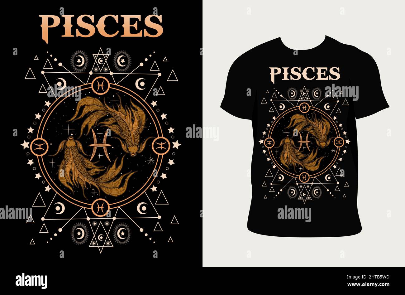 illustration Pisces zodiac symbol with t shirt design Stock Vector ...
