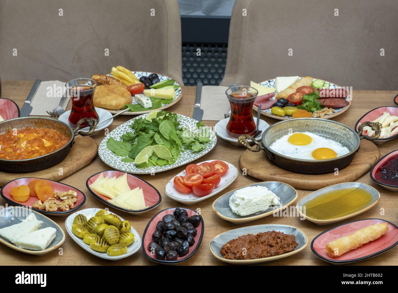 High angle shot of a traditional Turkish breakfast table Stock Photo ...