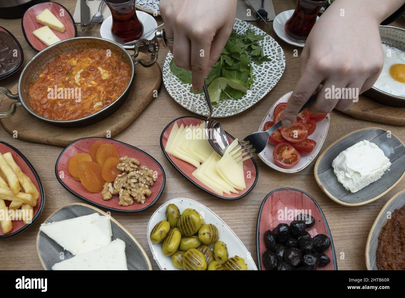 High angle shot of a traditional Turkish breakfast table Stock Photo ...