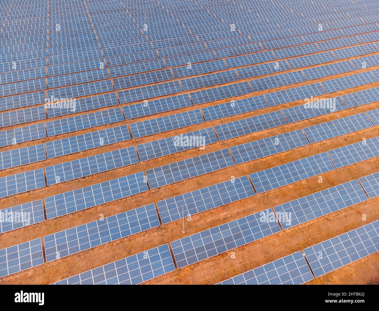 Aerial top view of a solar panels power plant. Photovoltaic solar ...