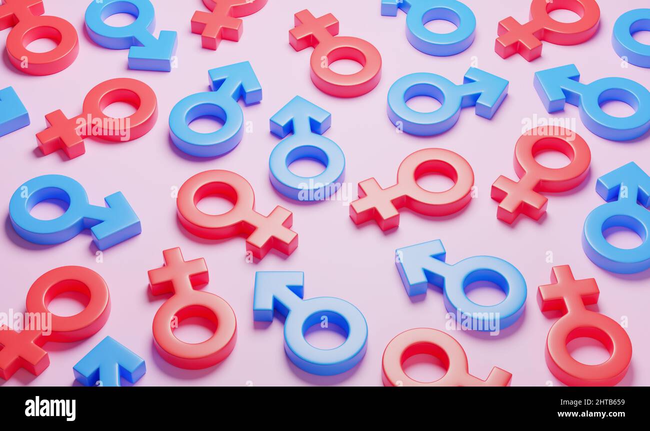 Male and female gender symbols. Crowd of people by gender symbol. 3d ...