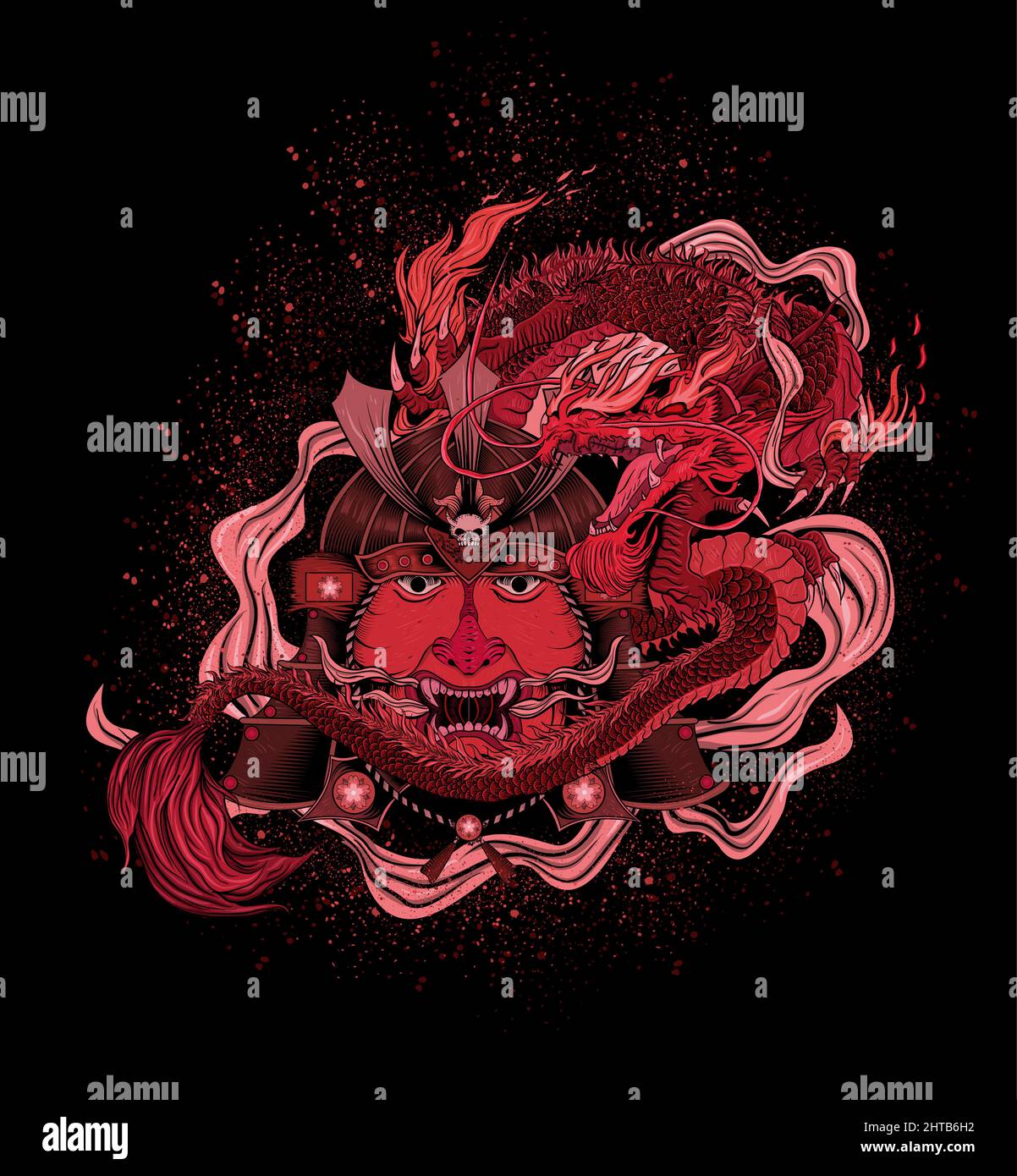 Illustration vector samurai mask with dragon Stock Vector Image & Art ...