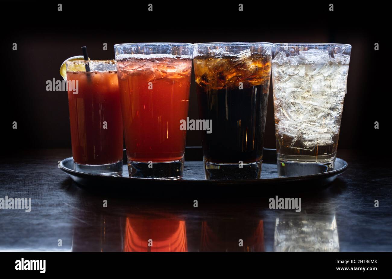 Closeup of cold drinks in glasses Stock Photo - Alamy