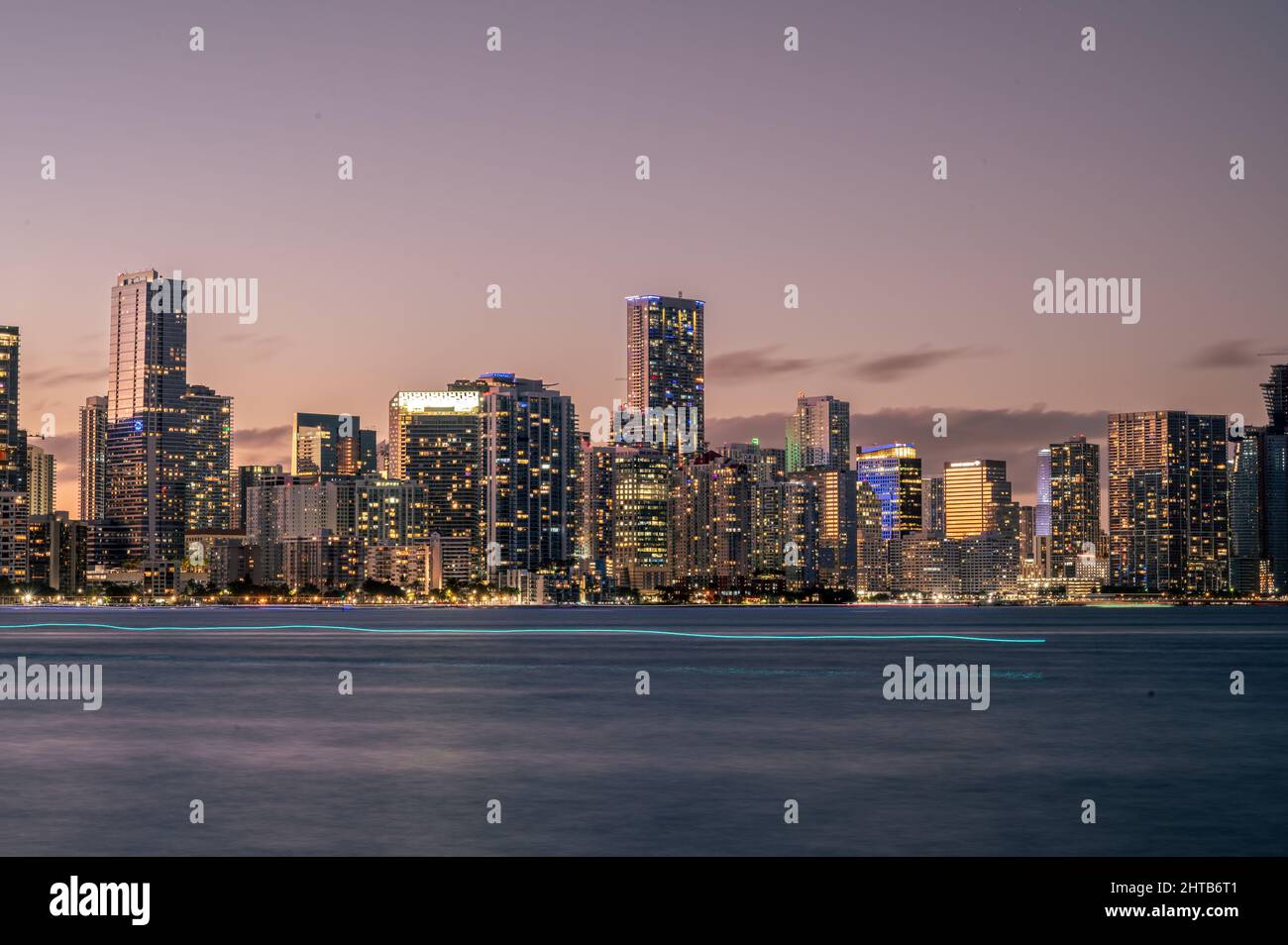 Sunset sky clouds biscayne bay downtown miami city skyline hi-res stock ...