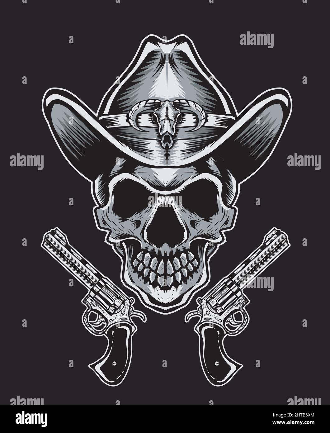 illustration vector skull cowboy with two guns Stock Vector Image & Art ...