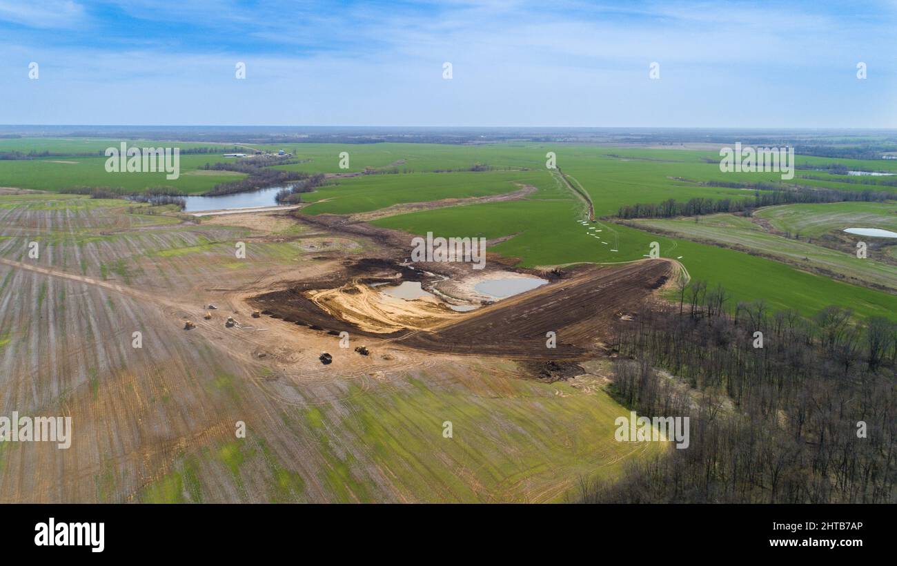 Aerial view of a man-made lake being built in Missouri Stock Photo - Alamy