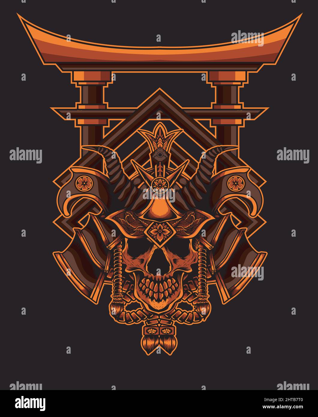 illustration vector samurai skull head with Torii gate Stock Vector ...