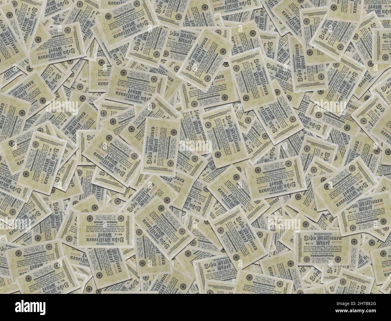 Top view of historical Weimar Republic reich banknotes, background or ...