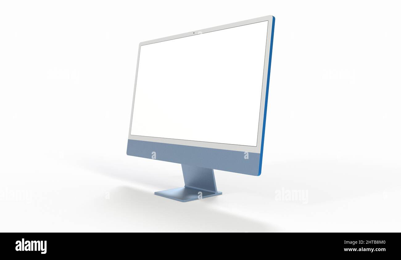 3D rendering of a blue computer display with copy space on an isolated ...