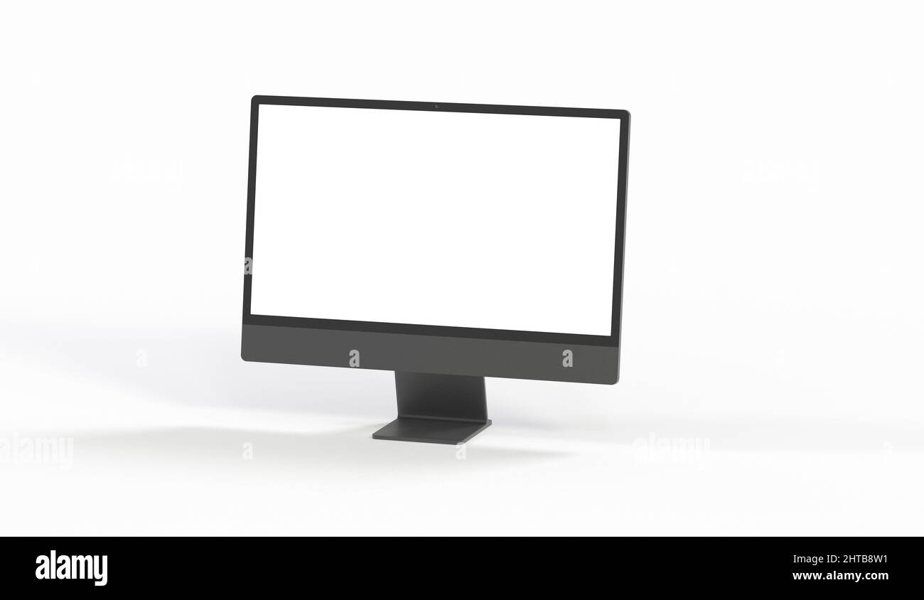 3D rendering of a black computer screen on an isolated white background ...