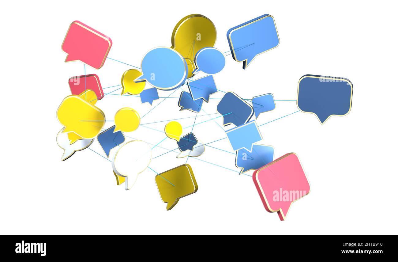 3D rendering of colorful message and comment icons isolated on a white ...