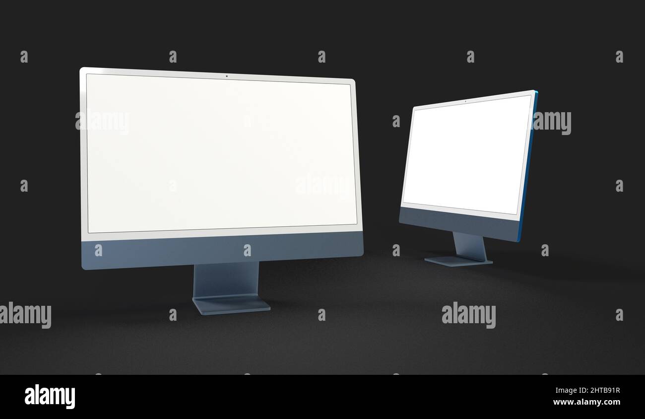 Computer monitors with blank white screen Stock Photo - Alamy