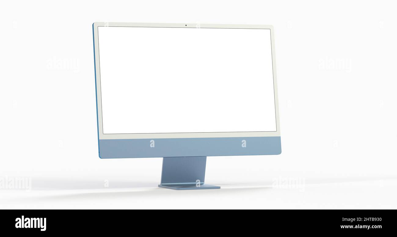 3D rendering of a blue computer monitor with copy space on an isolated white background Stock ...