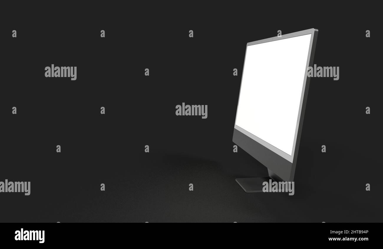 3D rendering of a black flat computer screen with a camera isolated on ...