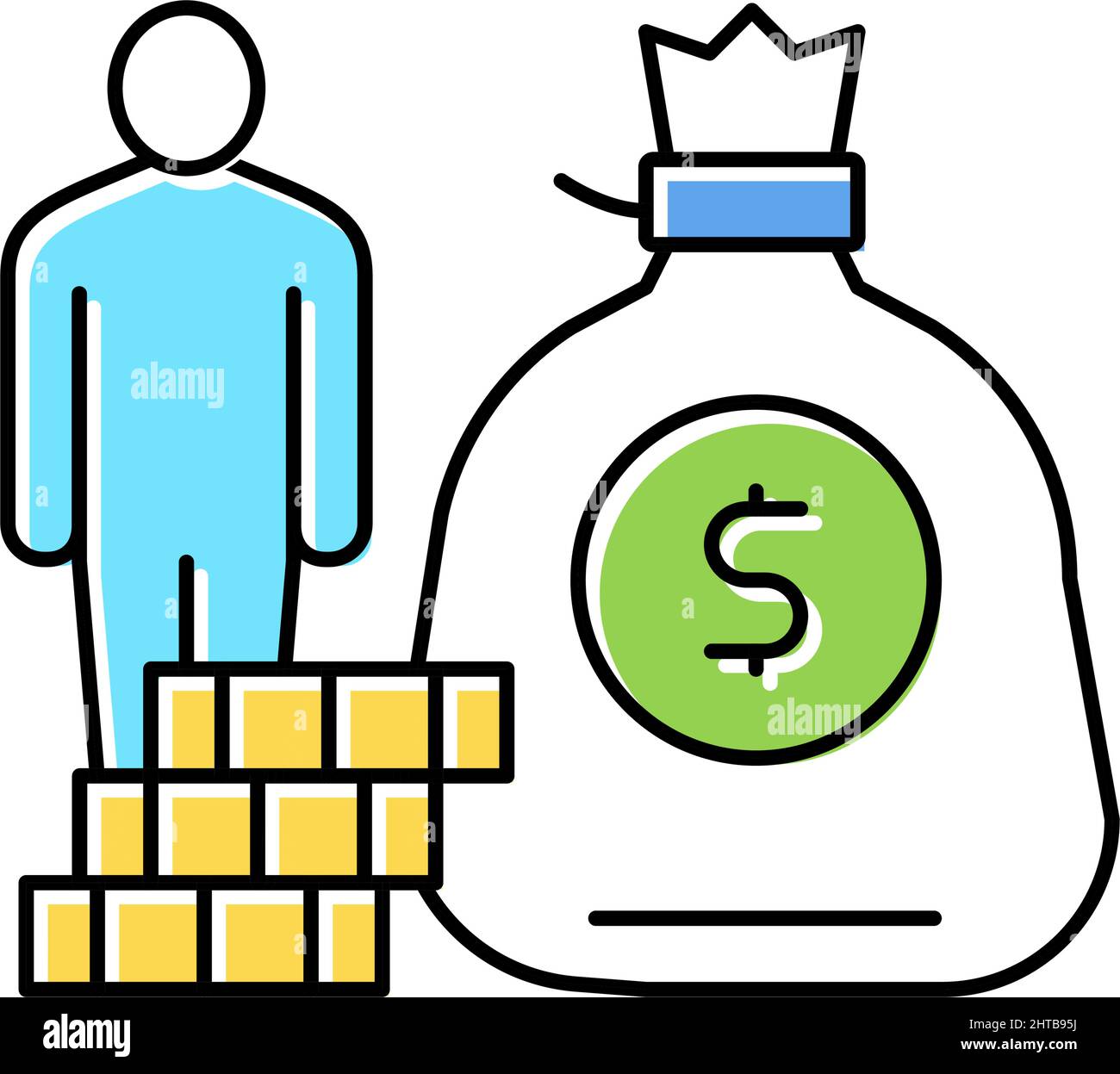 human money bag and coin heap color icon vector illustration Stock ...
