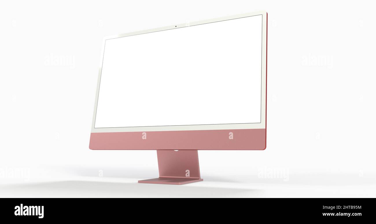 3D rendering of a rose gold pc monitor with copy space on a white ...