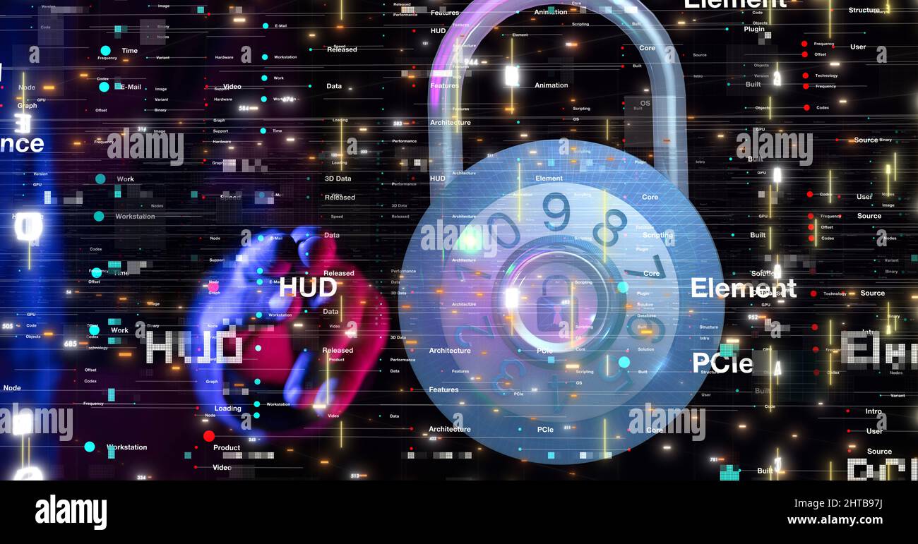 Person presenting a virtual projection of a lock representing ...