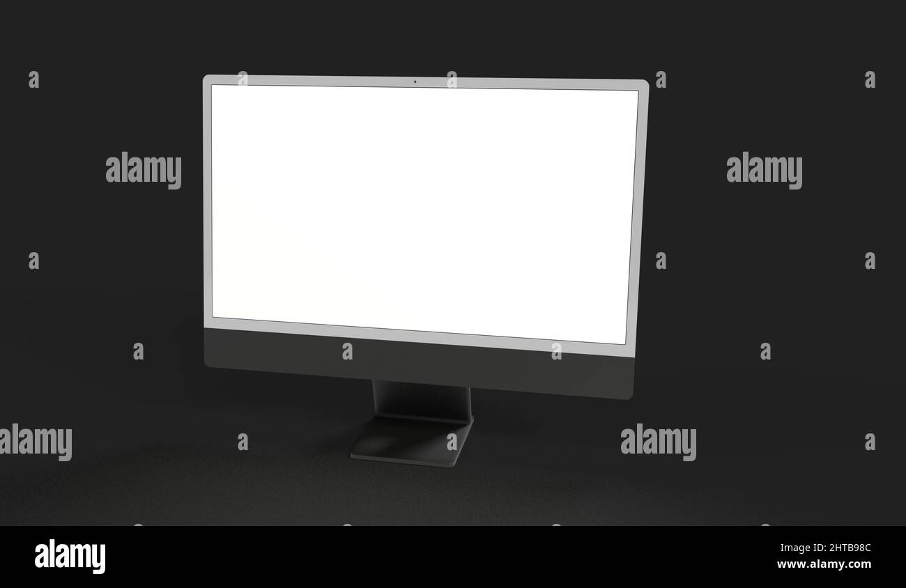 3D rendering of a black flat computer screen with a camera isolated on ...