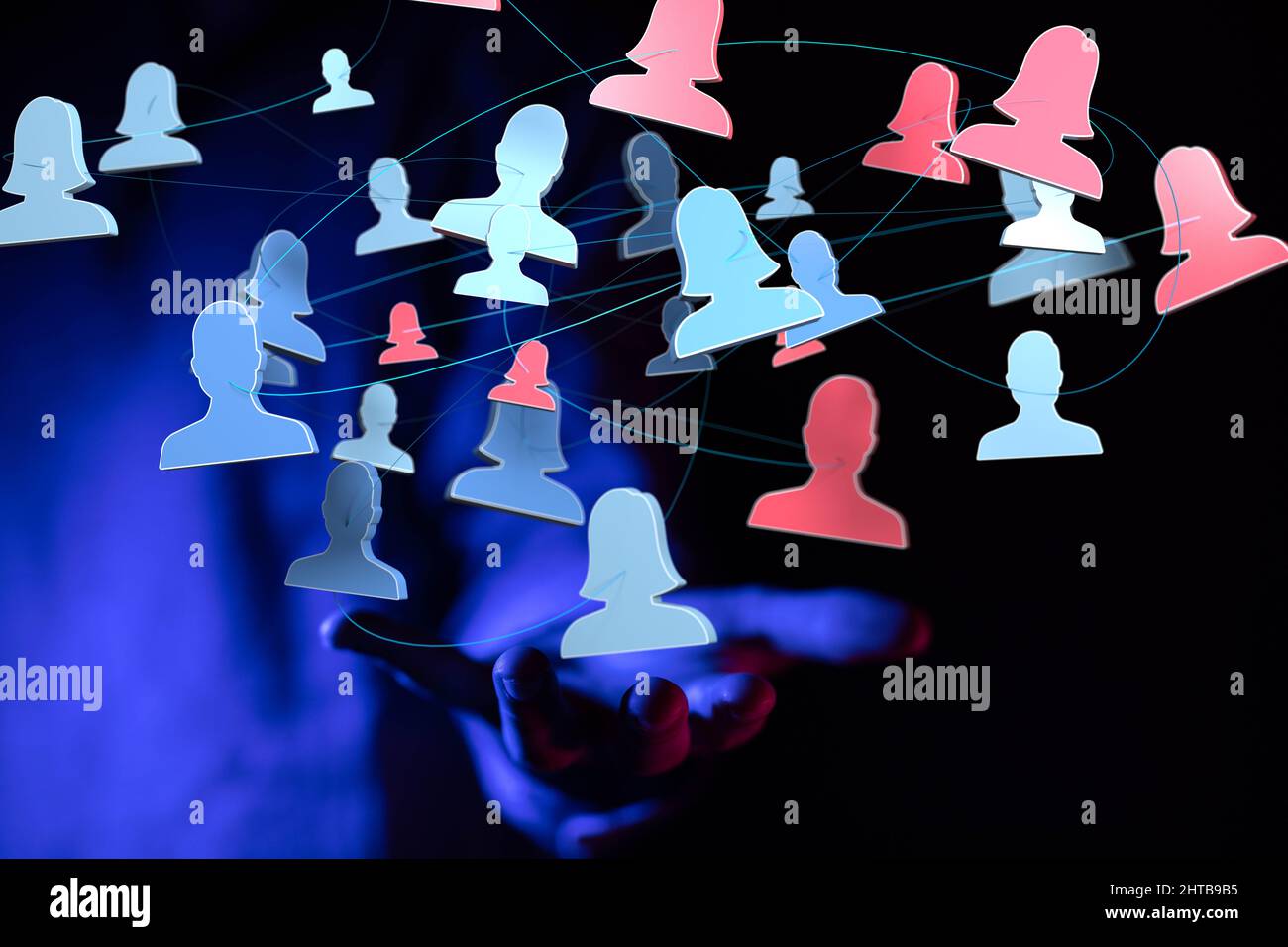 Person presenting a virtual projection of human network Stock Photo - Alamy