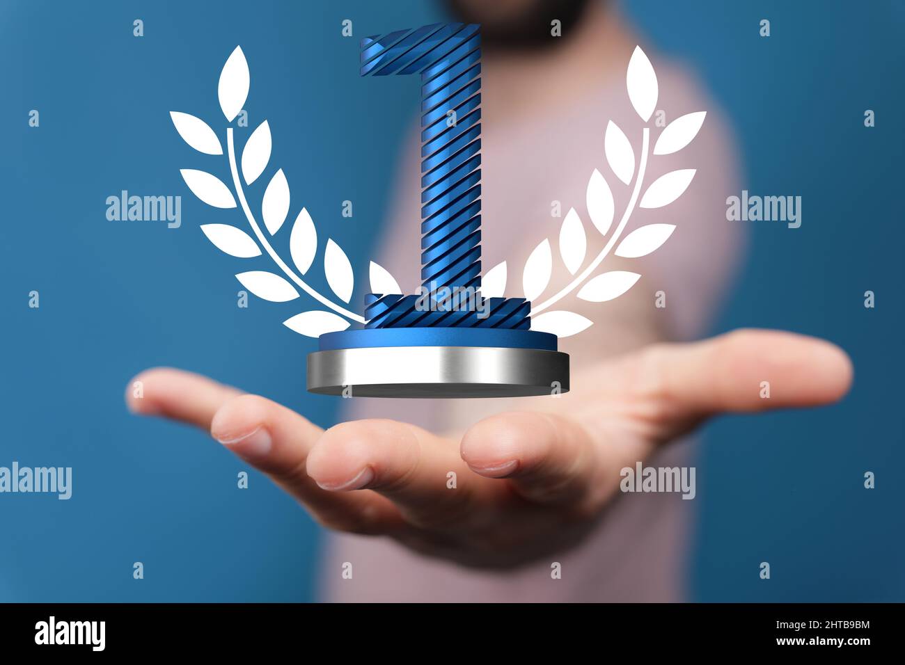 Person presenting a virtual projection of a first lace award Stock ...