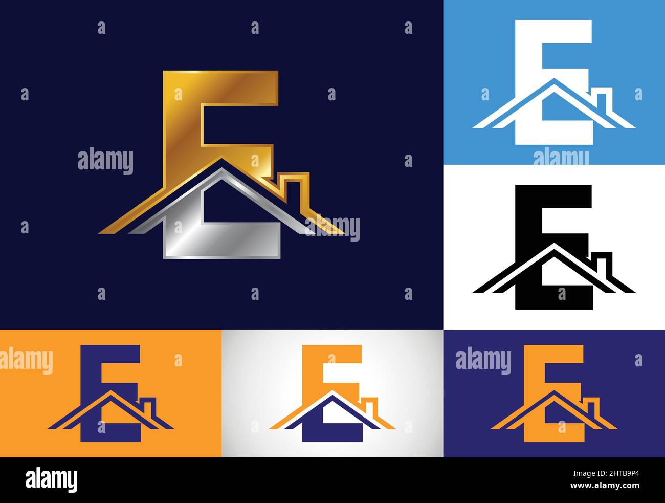 Initial E monogram alphabet with the roof. Home or house sign. Real ...