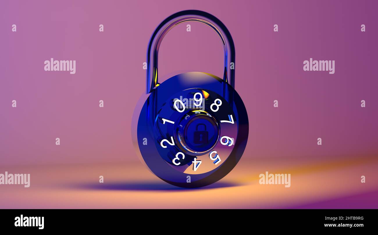 3D rendering of a digital padlock against purple background - cybersecurity, information ...