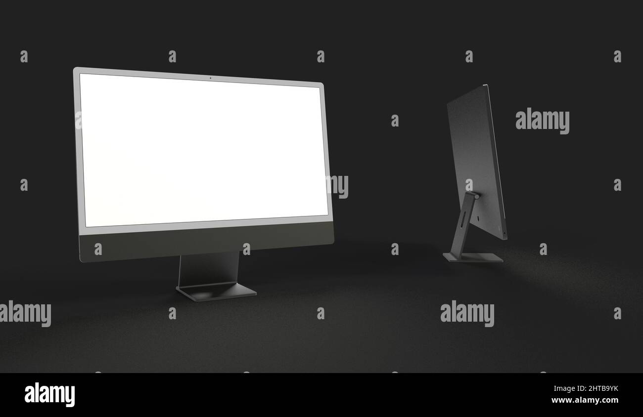 3D illustration of realistic flat-screen computer monitor mockup with a ...