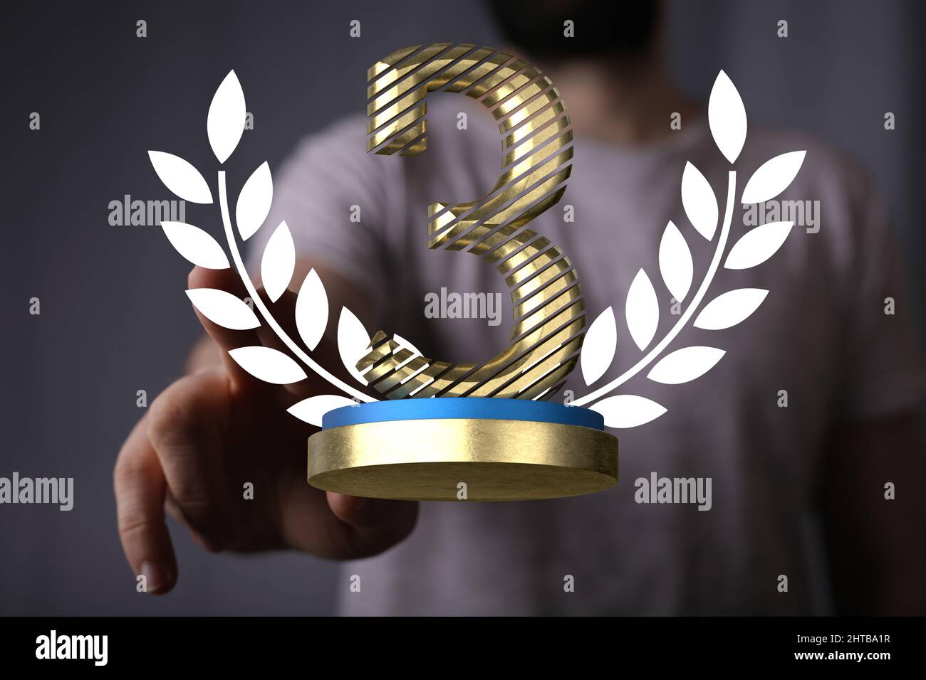 3D illustration of 3 anniversary years or 3rd place in hand Stock Photo ...