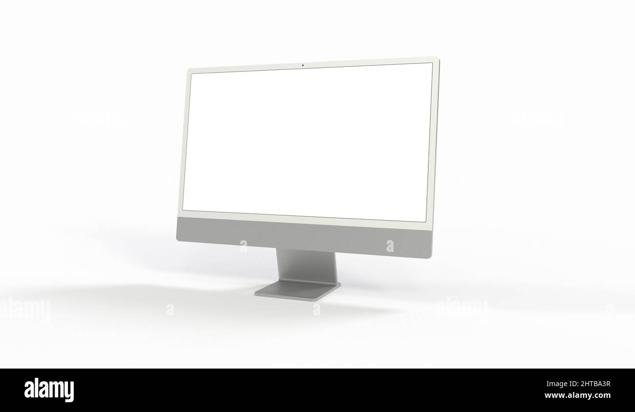 3D illustration of realistic flat-screen computer monitor mockup with a ...