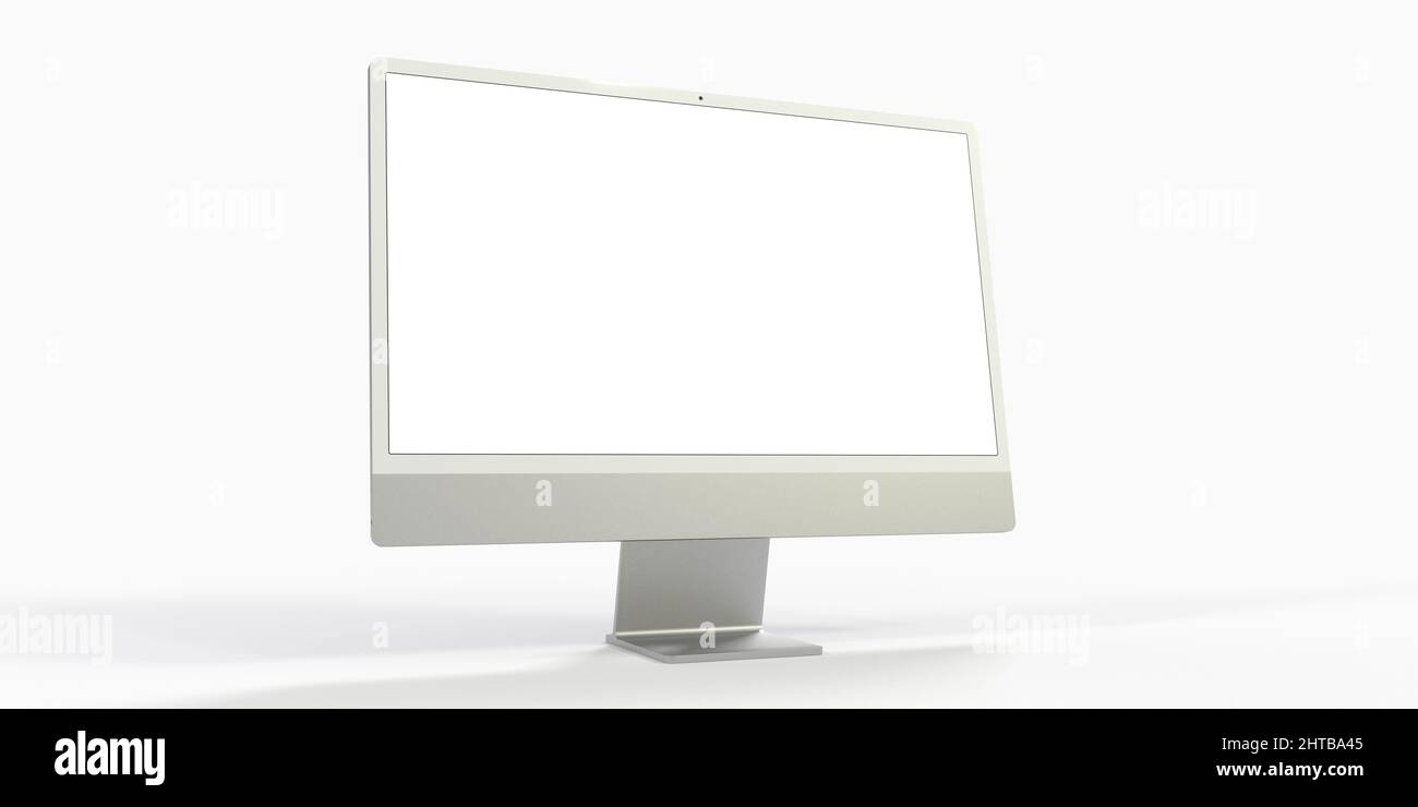 3D illustration of realistic flat-screen computer monitor mockup with a ...