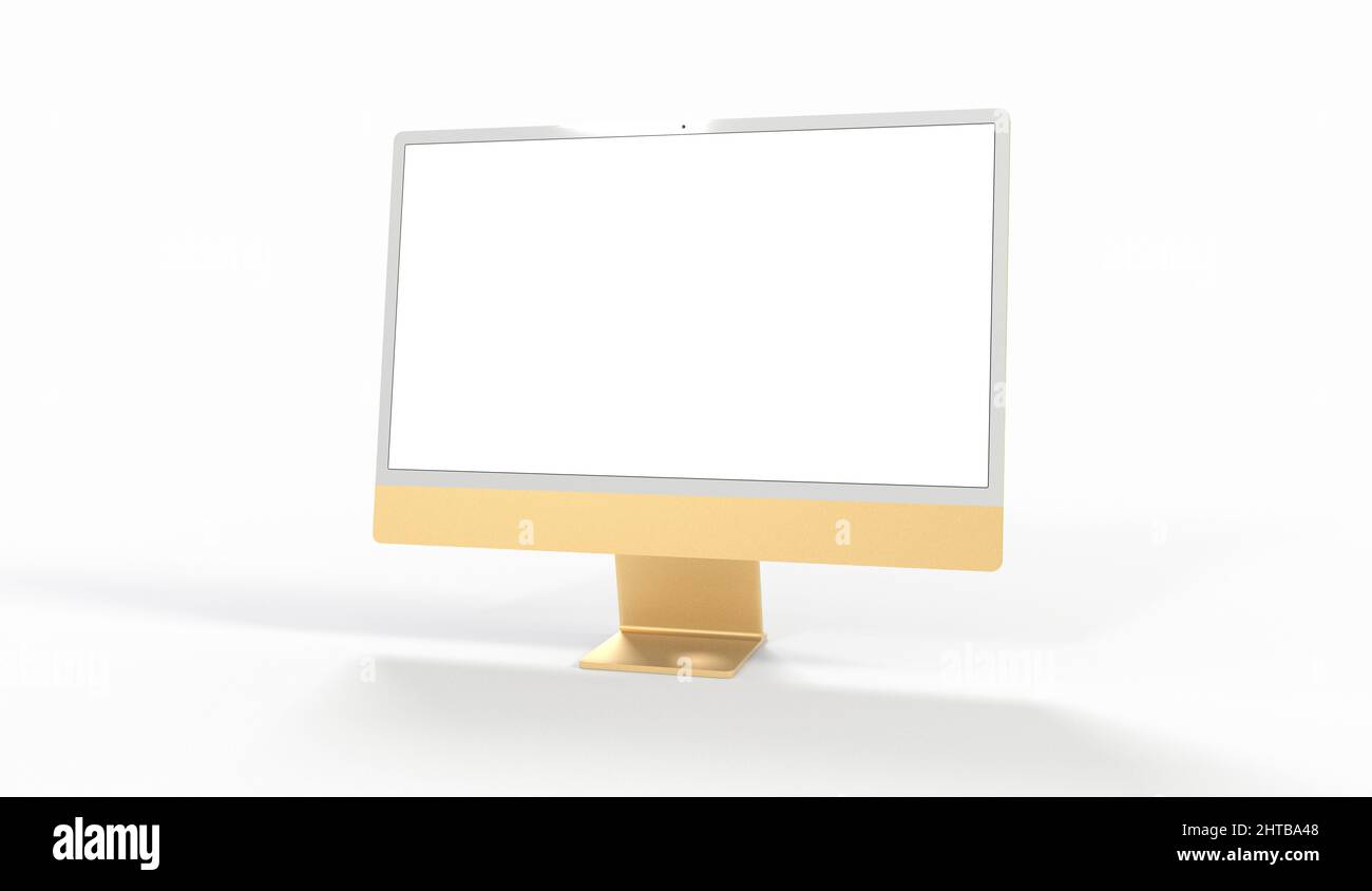 3D illustration of realistic flat-screen computer monitor mockup with a ...