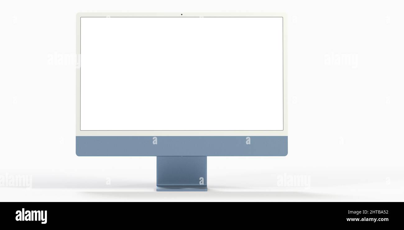 Realistic 3D computer with white screen isolated on a white background ...
