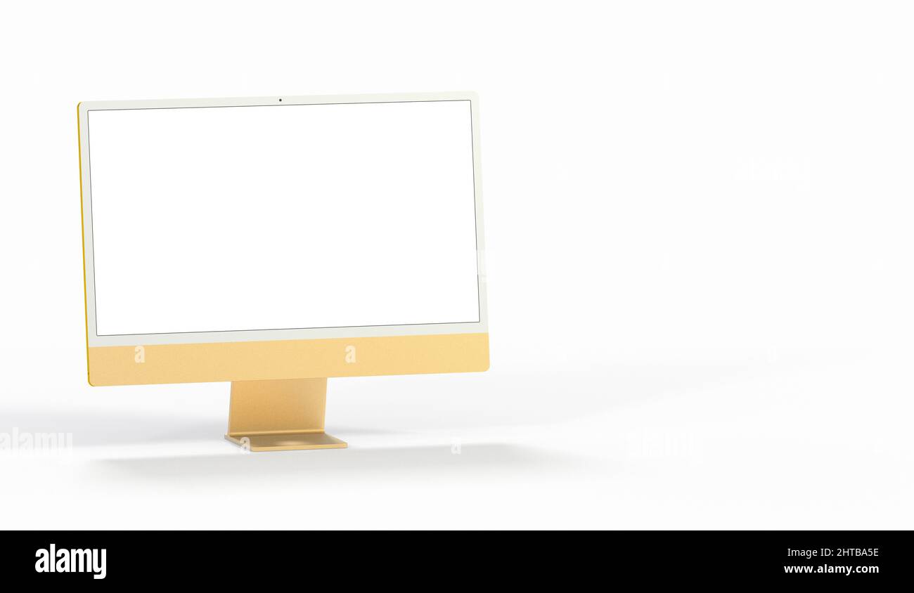 A 3D illustration of realistic flat-screen computer monitor mockup with ...
