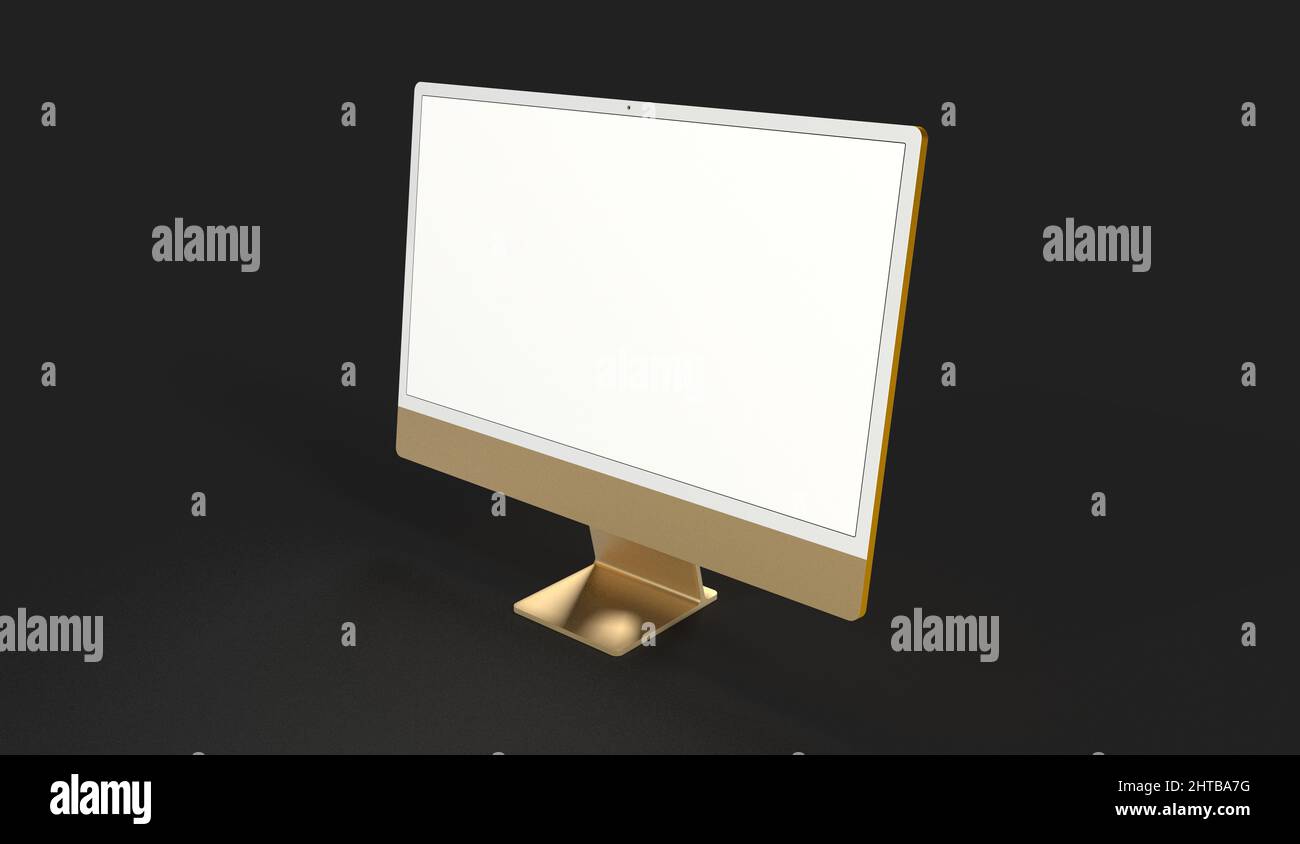 3D illustration of realistic flat-screen computer monitor mockup with a ...