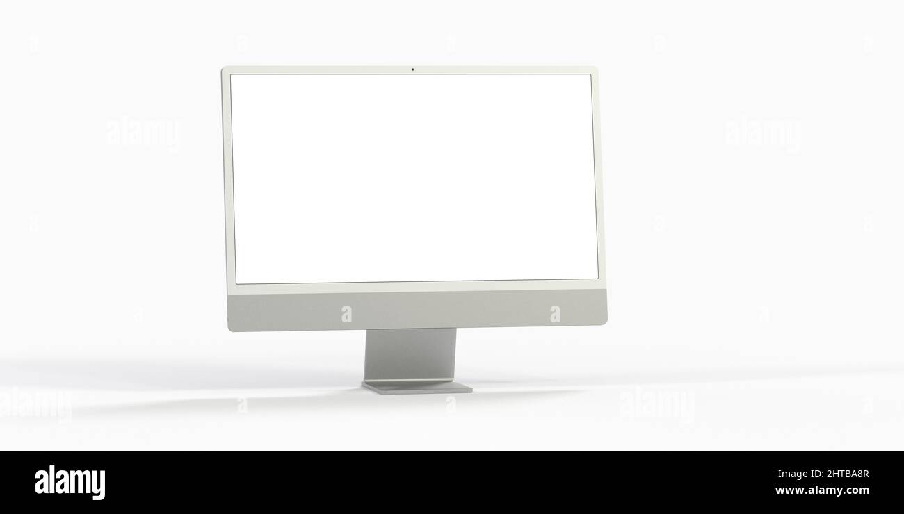 3D illustration of realistic flat-screen computer monitor mockup with a ...