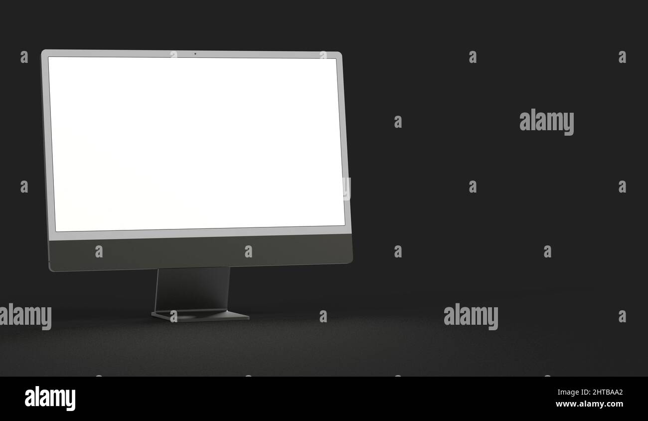 3D illustration of realistic flat-screen computer monitor mockup with a ...