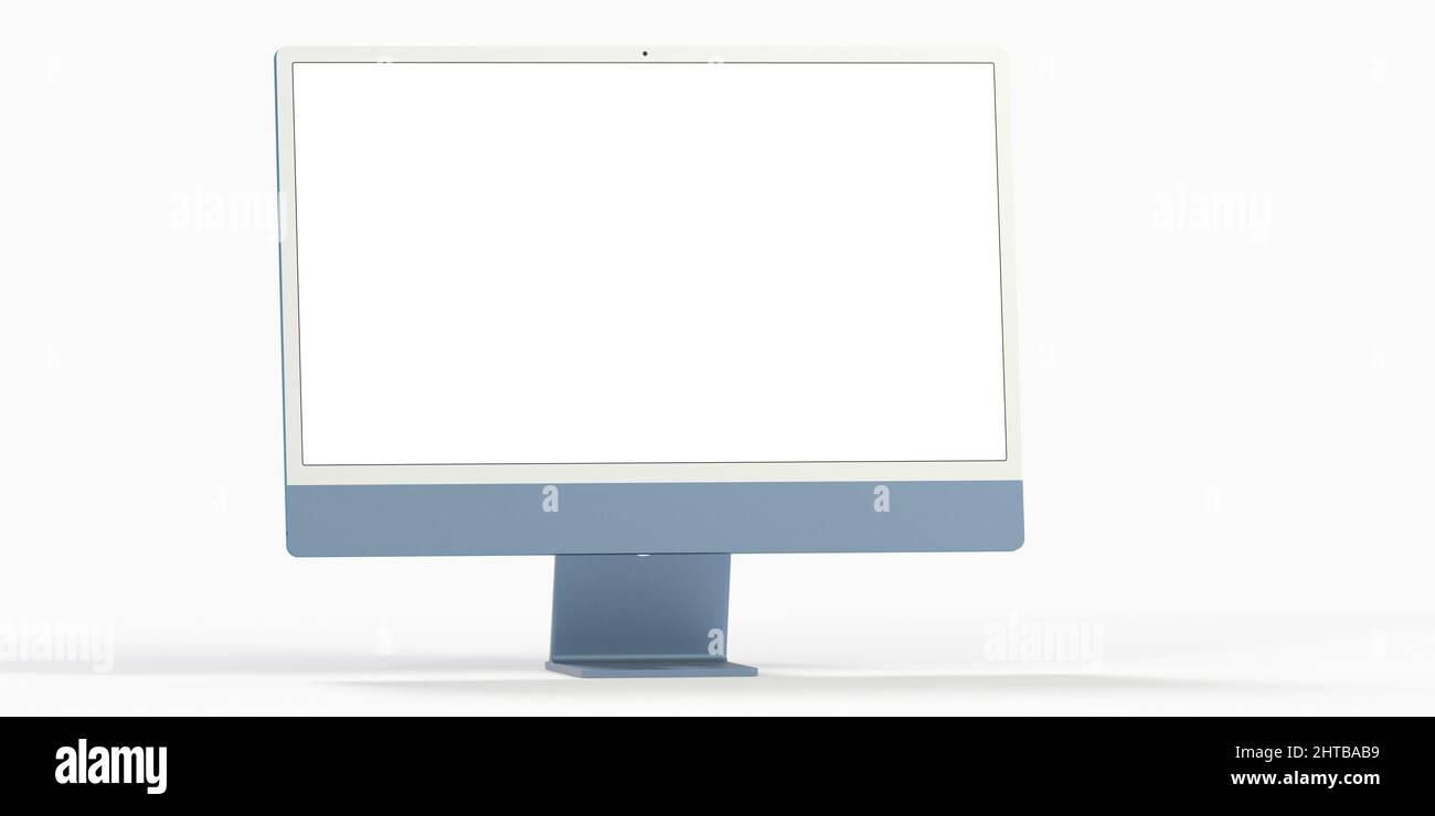 Realistic 3D computer with white screen isolated on a white background ...