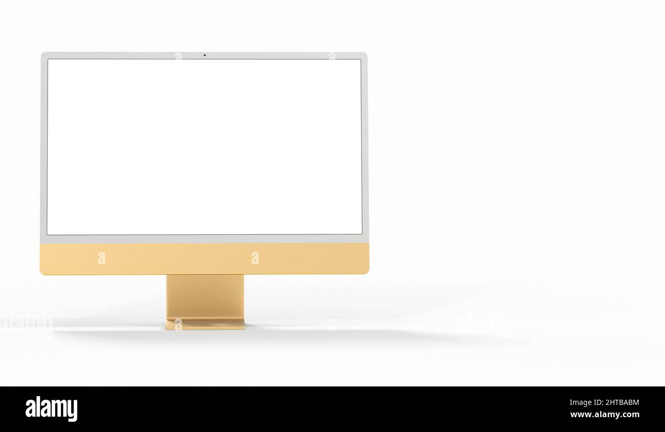3D illustration of realistic flat-screen computer monitor mockup with a ...
