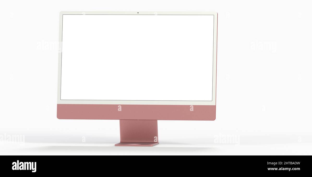Realistic 3D computer with white screen isolated on a white background ...