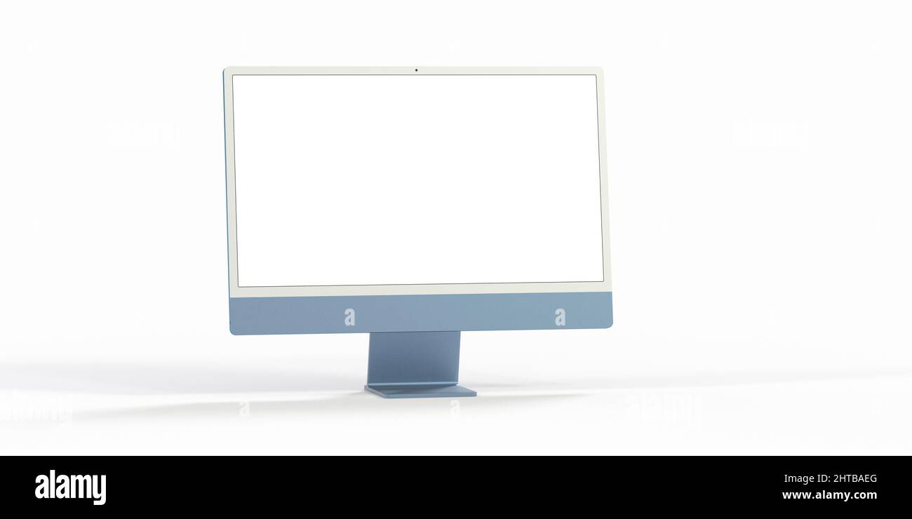 Realistic 3D computer with white screen isolated on a white background ...